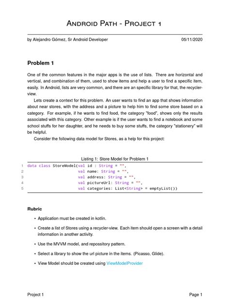 Android Path Project 1 Problem 1 Pdf Mobile App Android