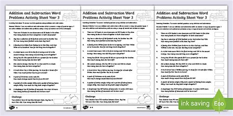 Addition And Subtraction Word Problems For Year 3 Twinkl