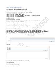 ITN 100 Lab Exercise 7 1 Docx ITN100 Lab Exercise 7 Switch And Router Configuration To Finish