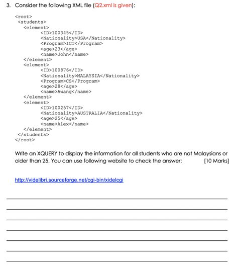 Solved 3 Consider The Following Xml File Q2xml Is Given