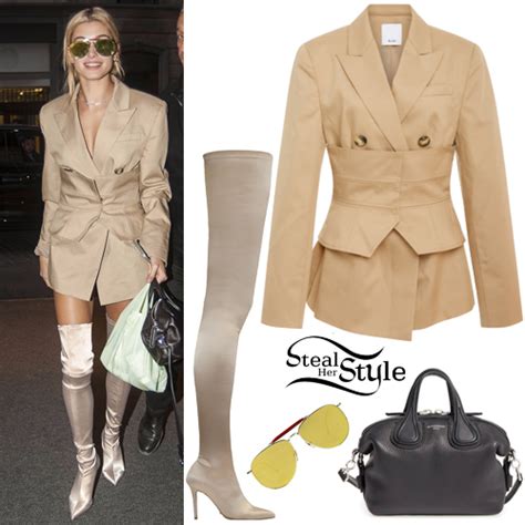 Hailey Baldwin Camel Corset Blazer Satin Boots