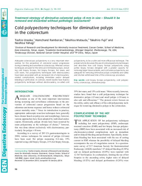 Pdf Cold Polypectomy Techniques For Diminutive Polyps In The Colorectum