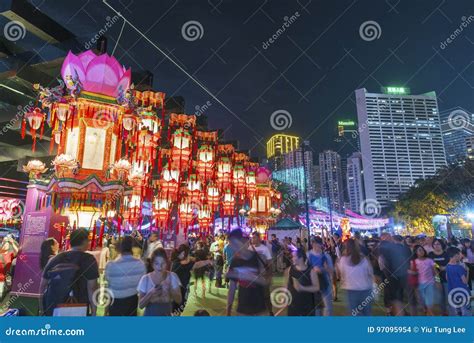 Chinese Paper Lantern In Mid Autumn Festival In Hong Kong Editorial
