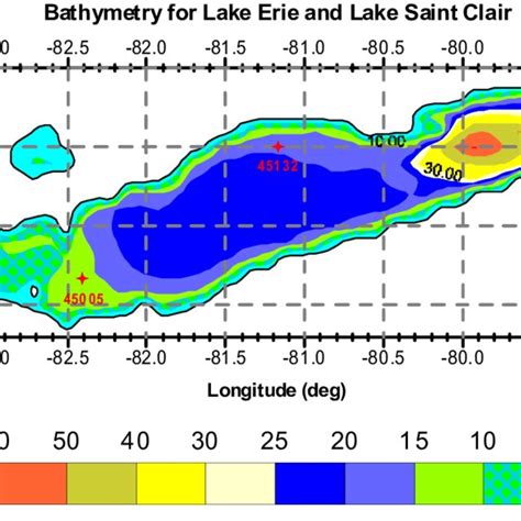 Lake Erie And Lake Saint Clair Bathymetry In Metres And Locations Of