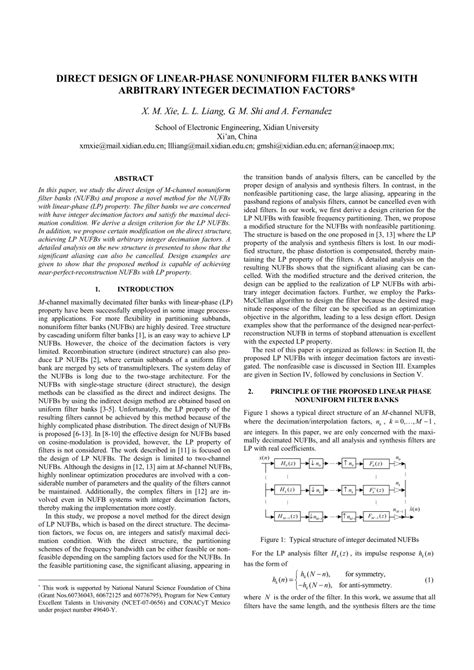 Pdf Direct Design Of Linear Phase Nonuniform Filter Banks With Arbitrary Integer Decimation