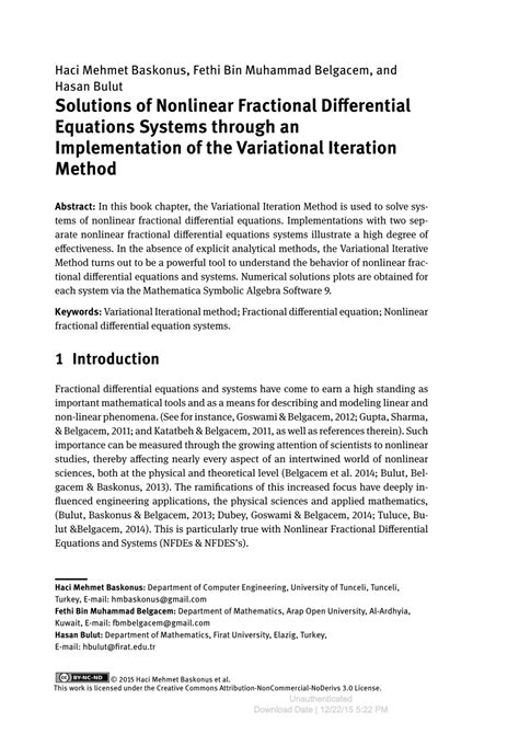 Pdf Solutions Of Nonlinear Fractional Differential Equations Systems
