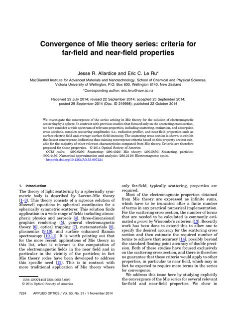 Pdf Convergence Of Mie Theory Series Criteria For Far Field And Near Field Properties
