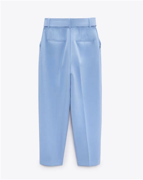 Zara Women High Waisted Pants With Fabric Covered Belt New Blue 4387630 S Xl Ebay