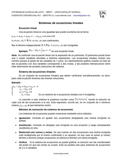 Métodos Para Resolver Ecuaciones Lineales Pdf Ecuaciones Sistema