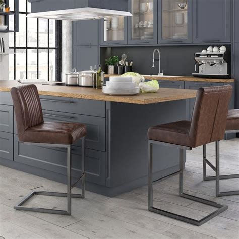 Brooklyn Set Of 2 Bar Stools Faux Leather Dunelm