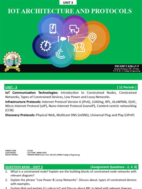 Internet Of Things Architecture And Protocols Unit 3 Pdf I Pv6 Computer Network