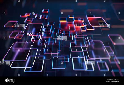 Abstract Background Technology Concept 3d Rendering Translucent Glass Squares With Pink Light