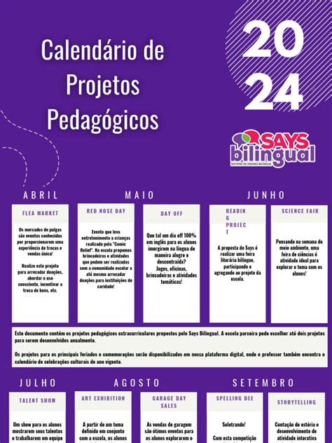 Calendario De Projetos Pedagogicos Pdf Pedagogia