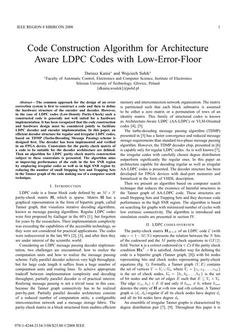 Pdf Code Construction Algorithm For Architecture Aware Ldpc Codes With Low Error Floor