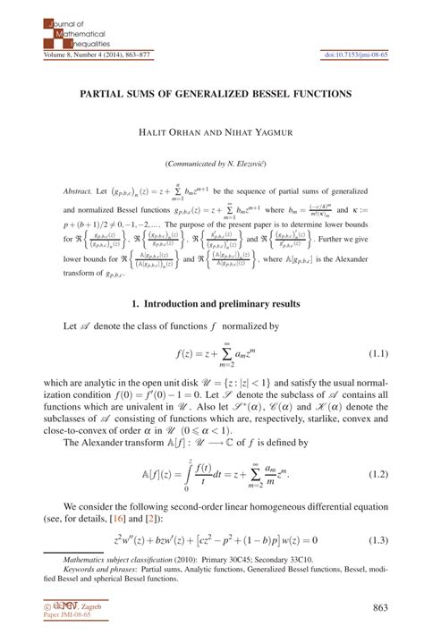 Pdf Partial Sums Of Generalized Bessel Functions