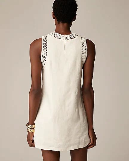 Jcrew Maxine Crochet Trim Shift Dress In Linen For Women