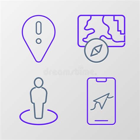 Set Line City Map Navigation Location With Person And Exclamation Mark Icon Vector Stock