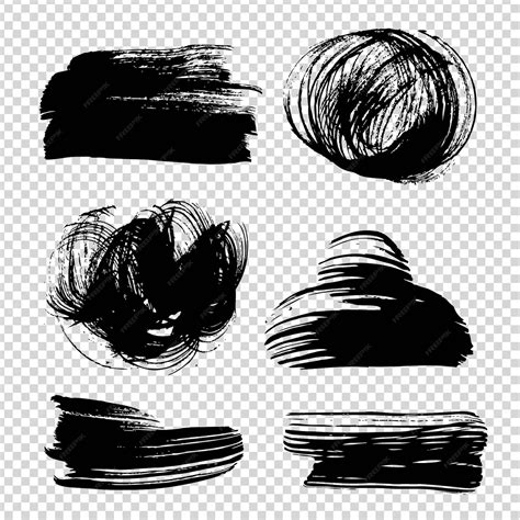 Черные текстурированные мазки различной формы толстой кистью на ...