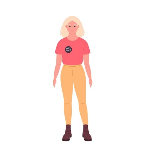Premium Vector Young Character With Gender Pronouns Pin She He