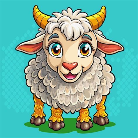 Premium Vector A Cartoon Drawing Of A Sheep With Horns And Horns