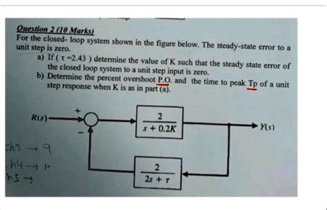 solved question 2 10 marks for the closed loop system shown in the figure below the steady