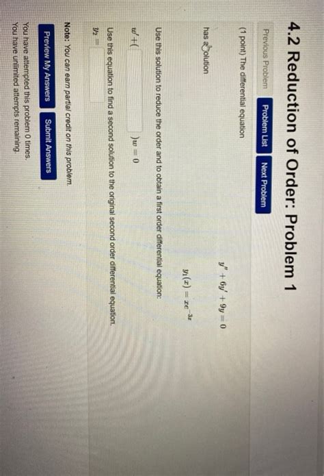 solved 4 2 reduction of order problem 1 previous problem