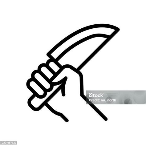 칼 아이콘 얇은 선 스타일 벡터 일러스트 레이 션 그래픽 디자인 검은색에 대한 스톡 벡터 아트 및 기타 이미지 검은색 고립 색상 디자인 요소 Istock