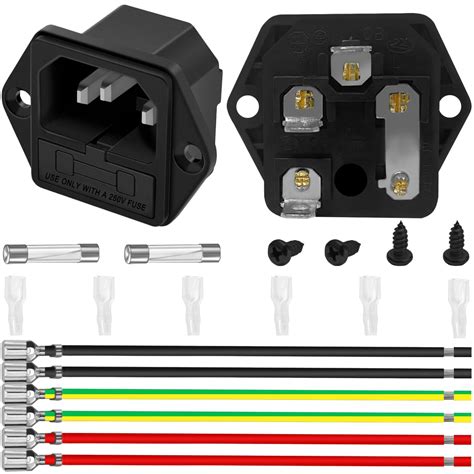 MKBKLLJY 2PCS AC 250V 15A IEC320 C14 Male Power Cord Inlet Socket With Fuse Holder 3 Pin Mount