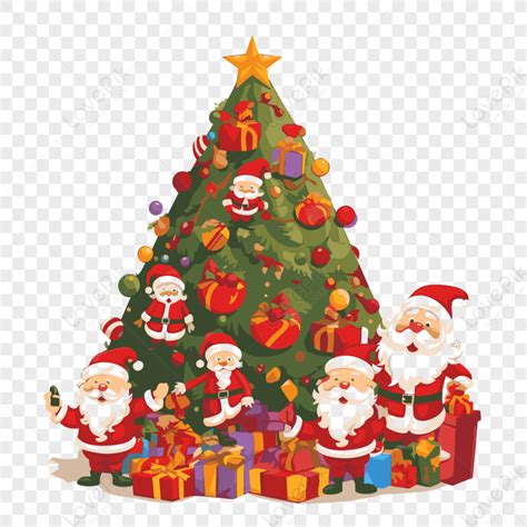 Weihnachten 클립 아트 산타 클로스와 문자 및 선물 만화와 크리스마스 트리 벡터장식바이나흐텐 Png 일러스트 무료 다운로드 Lovepik