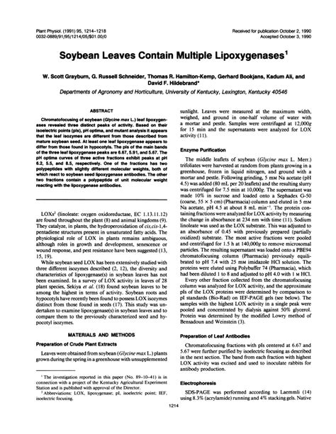 Pdf Soybean Leaves Contain Multiple Lipoxygenases