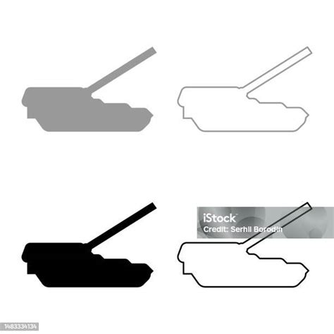 자체 추진 곡사포 포병 시스템 세트 아이콘 회색 검정 색상 벡터 일러스트레이션 이미지 솔리드 채우기 윤곽선 등고선 얇은 플랫 스타일 개성 개념에 대한 스톡 벡터 아트 및