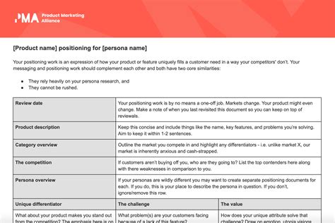 Product Positioning Template Free Download