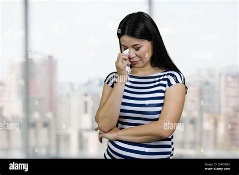 Young Asian Woman Is Crying And Wiping Her Tears Sad Upset Korean