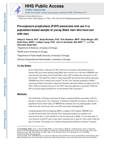 Pdf Pre Exposure Prophylaxis Prep Awareness And Use In A Population Based Sample Of Young