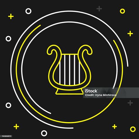 고대 그리스 거문고 아이콘은 검은색 배경에 분리되어 있습니다 클래식 음악 악기 Orhestra 현악 음향 요소 다채로운 개요