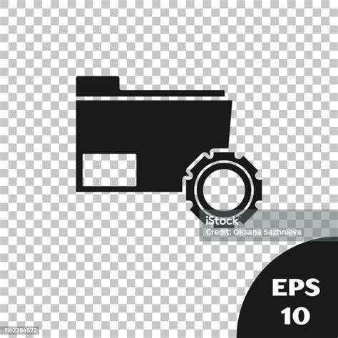 투명 한 배경에 격리 된 기어 아이콘 검정 폴더 설정 소프트웨어 업데이트 전송 프로토콜 팀워크 도구 관리 복사 프로세스 벡터 일러스트레이션 0명에 대한 스톡 벡터 아트 및