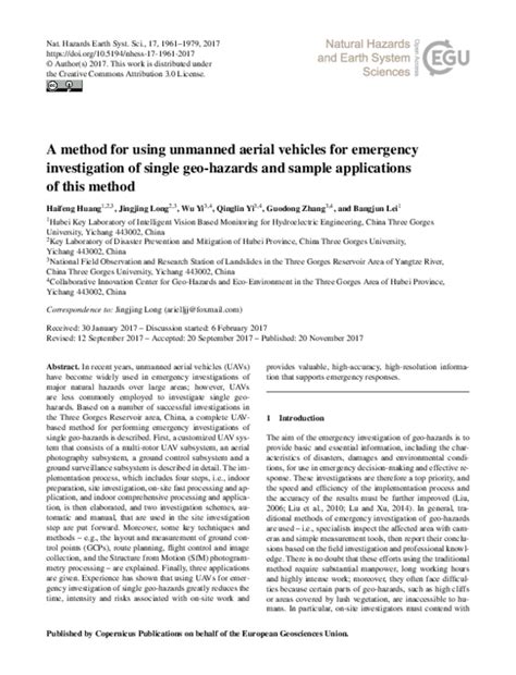 Pdf A Method For Using Unmanned Aerial Vehicles For Emergency Investigation Of Single Geo