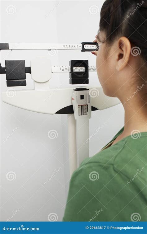 Girl Adjusting Balance Weight Scale Stock Image Image Of Measurement Healthcare 29663817