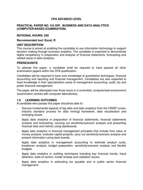 Cpa Business Data Analytics Syllabus Provisional Version Pdf Data