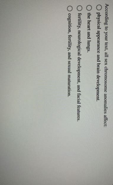 Solved According To Your Text All Sex Chromosome Anomalies