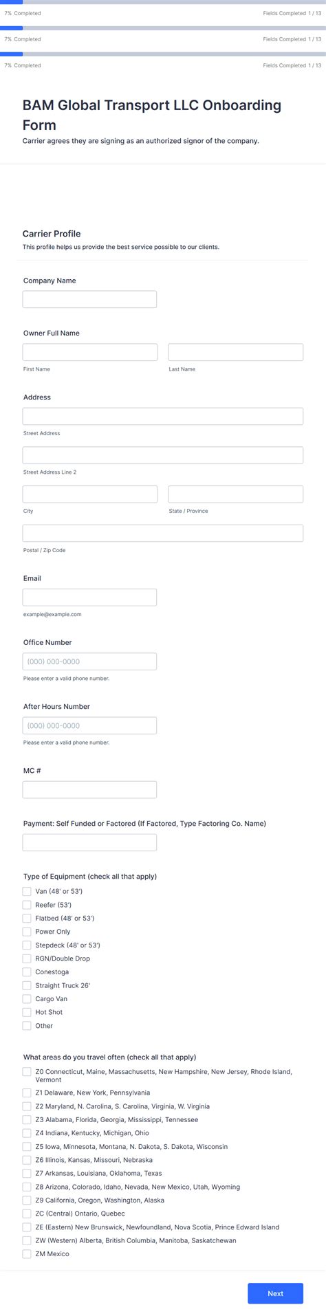 Carrier Onboarding Form Template Jotform