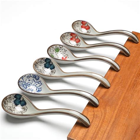 Sunnychicc 6 Pcs Asian Soup Spoon 65 Inch Asian Ceramic Soup Spoon With Long Handle