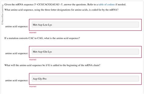 solved given the mrna sequence 5 ccgcacggauau 3 answer