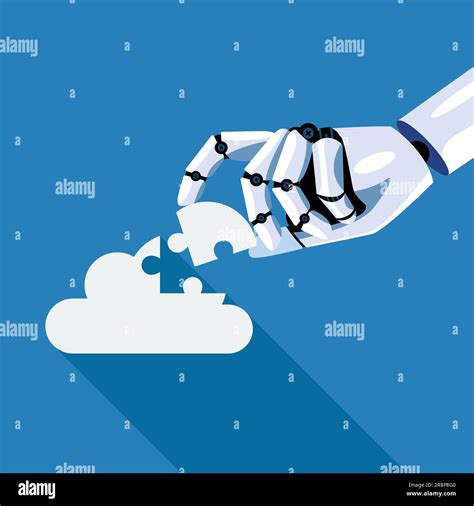 Robot Inserts The Missing Puzzle In Cloud Concept Of Machine Learning