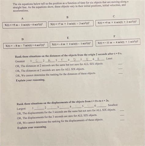 Solved The Six Equations Below Tell Us The Position As A Chegg Com