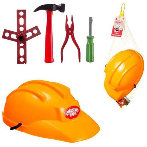 Детский игрушечный развивающий набор инструментов и строительная каска ...