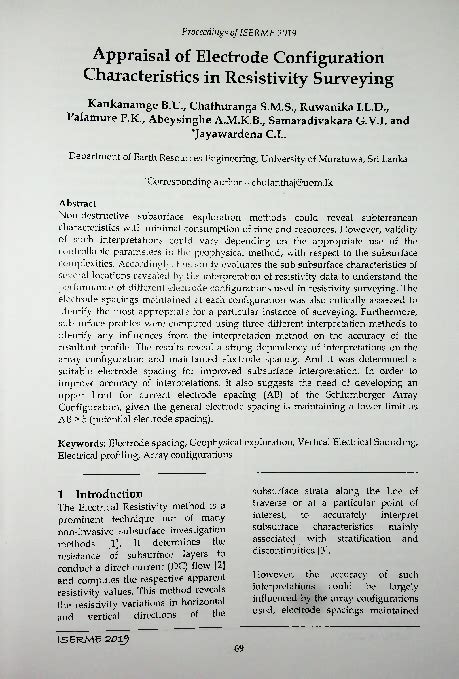 Pdf Appraisal Of Electrode Configuration Characteristics In Resistivity Surveying