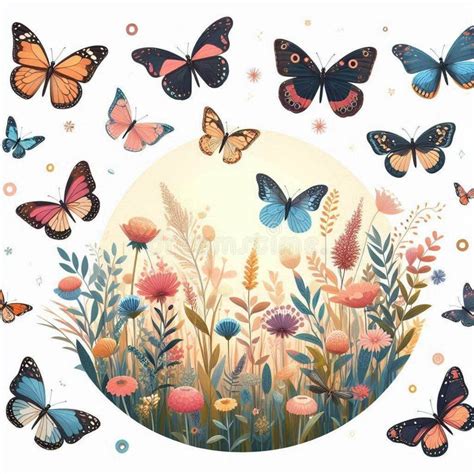 Various Butterfly In The Meadow Stock Illustration Illustration Of