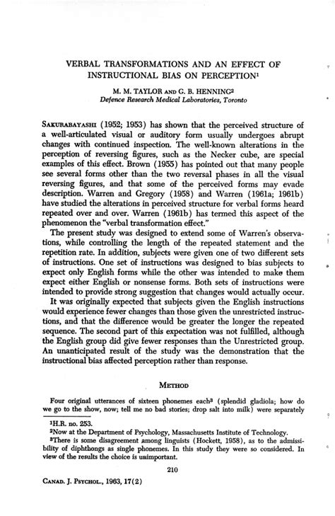 Pdf Verbal Transformations And An Effect Of Instructional Bias On