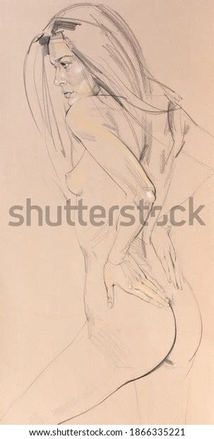 Pencil Drawing Illustration Female Nudity Portrait Stock Illustration Shutterstock